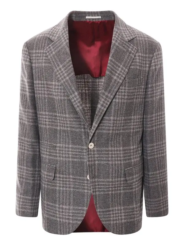 Brunello Cucinelli Plaid Blazer Jacket - Gray