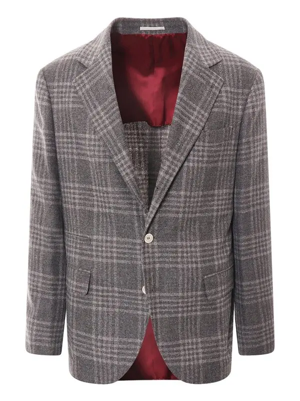 Brunello Cucinelli Plaid Blazer Jacket - Gray