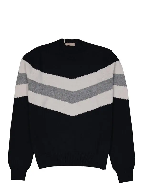 Herno Zigzag-stripe Wool Sweater - Blue