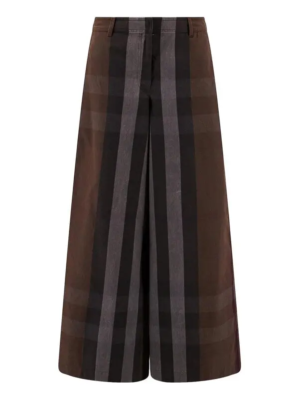 Burberry Checked Wide Leg Canvas Pants - Brown