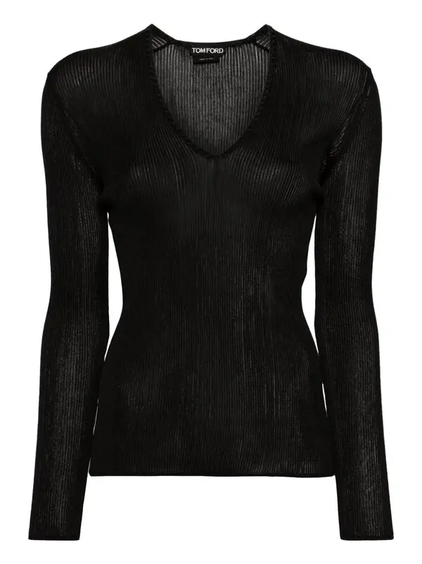 TOM FORD Sheer Fine-ribbed Top - Black