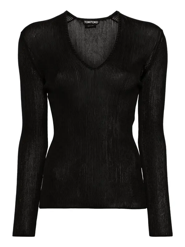 TOM FORD Sheer Fine-ribbed Top - Black
