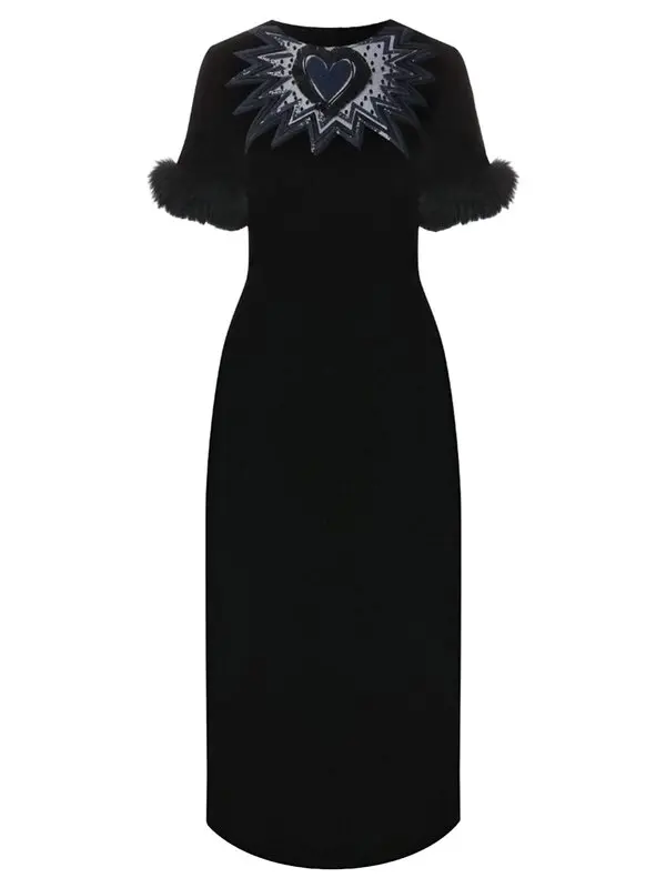 Fendi Fur Trim Velvet Midi Dress - Black