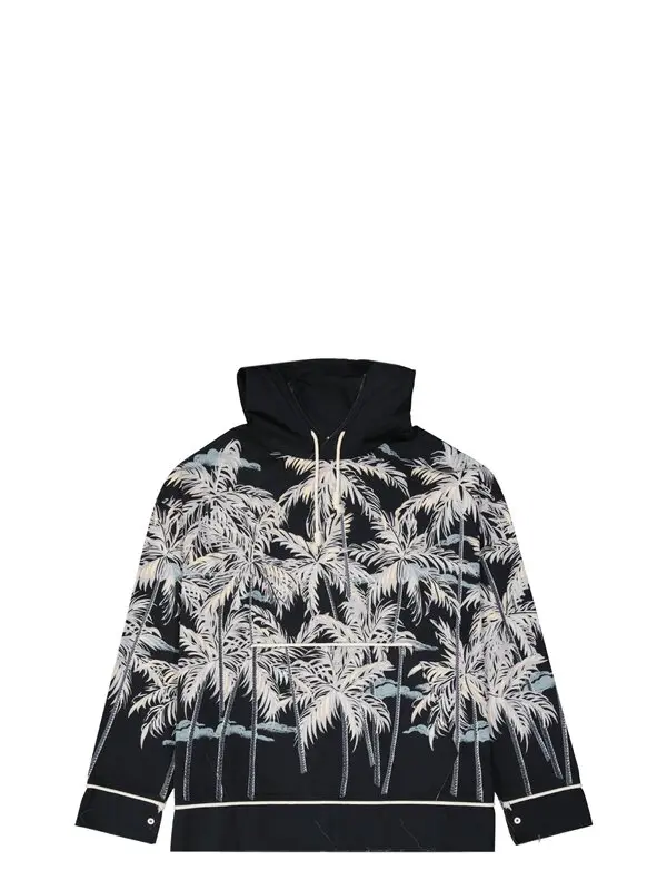 Palm Angels Hooded Printed Cotton Shirt - Black