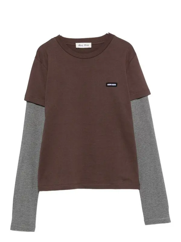 Miu Miu Layered Cotton T-shirt - Brown