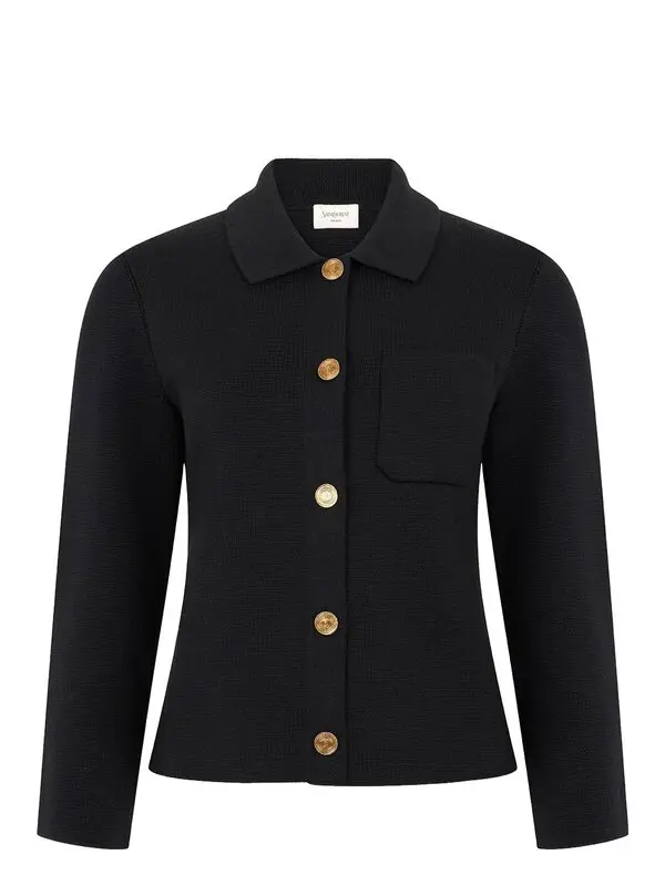 Saint Laurent Wool Polo Cardigan - Black