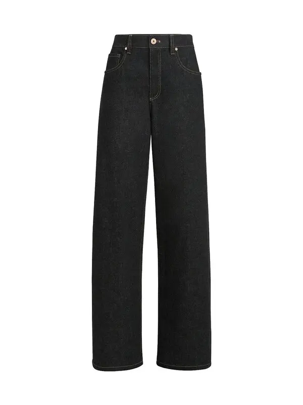 Brunello Cucinelli Pantalone Loose Barrel In Denim No Fade - Black