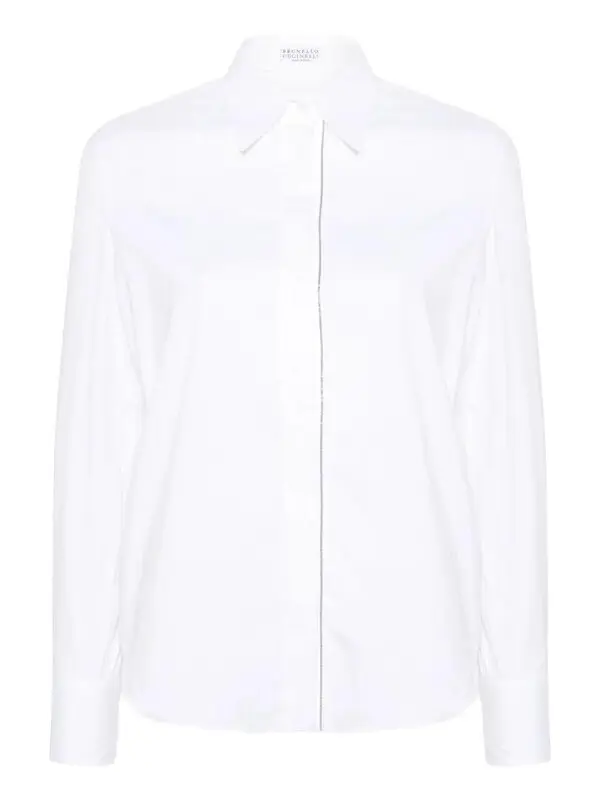 Brunello Cucinelli Stretch Cotton Poplin Shirt With Shiny Trim - White