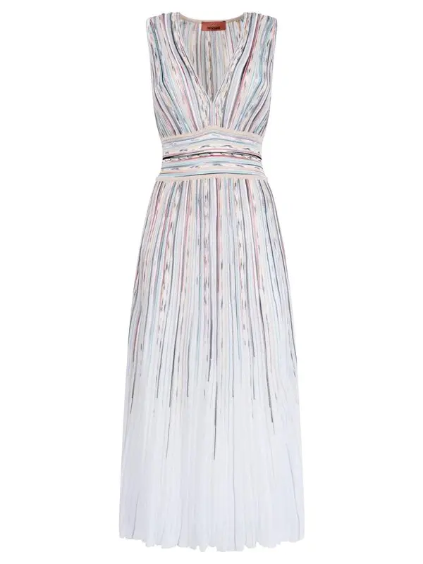 Missoni Zig-zag Motif V-neck Sleeveless Long Dress - White