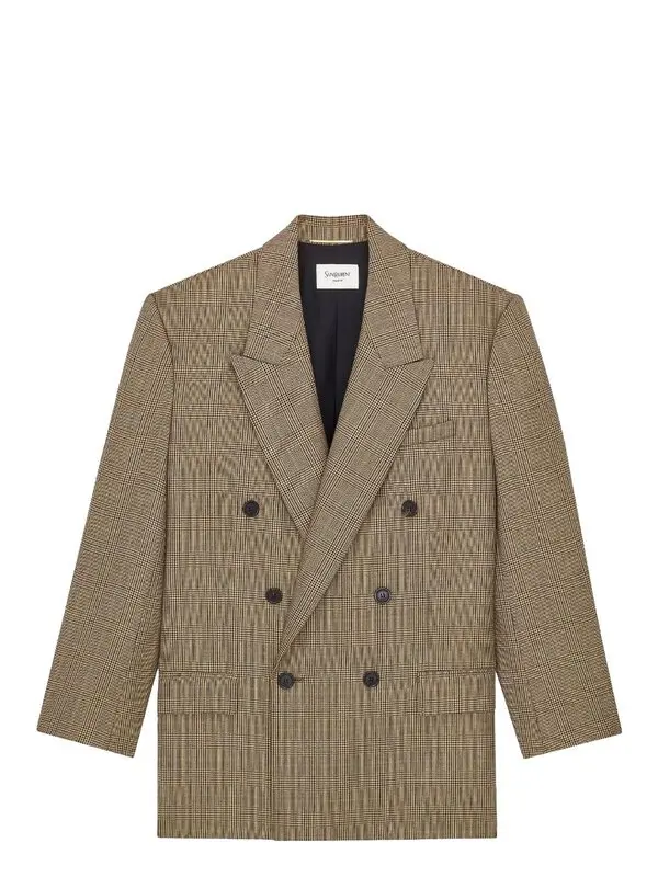 Saint Laurent Double-breasted Puppytooth Wool Jacket - Brown