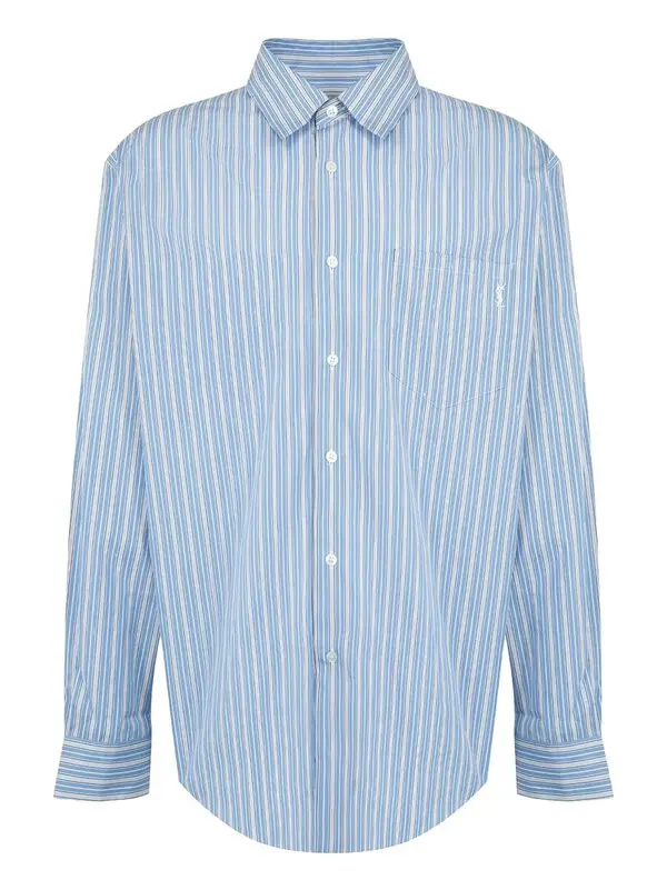 Saint Laurent Cassandre Shirt In Striped Cotton Poplin - Blue