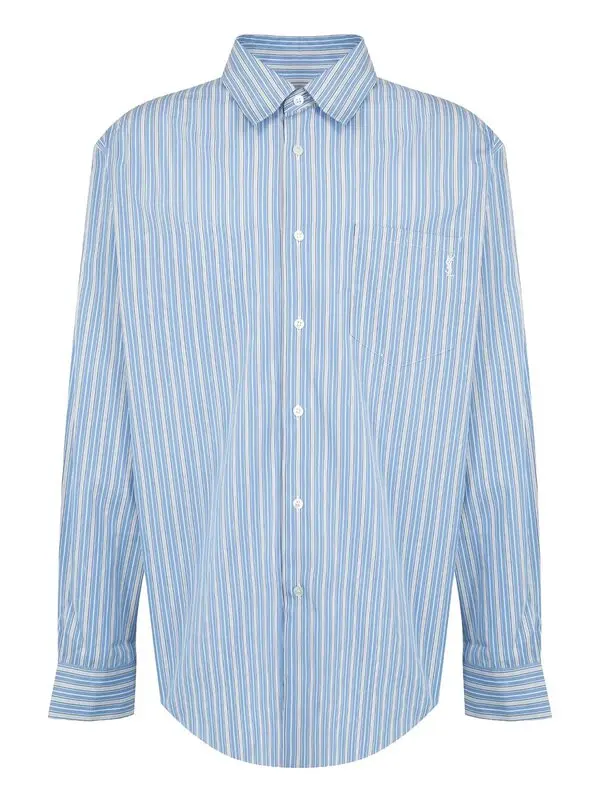 Saint Laurent Cassandre Shirt In Striped Cotton Poplin - Blue