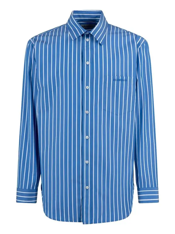 Balenciaga Regular Fit Striped Cotton Shirt - Blue