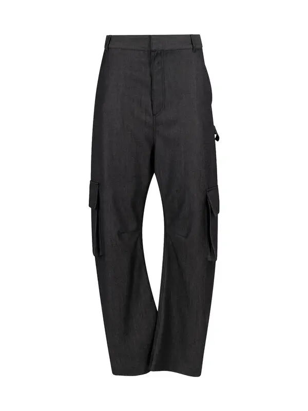 Balenciaga Barrel Leg Wool Cargo Pants - Blue