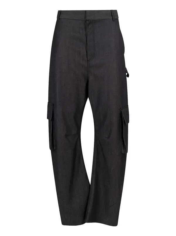 Balenciaga Barrel Leg Wool Cargo Pants - Blue