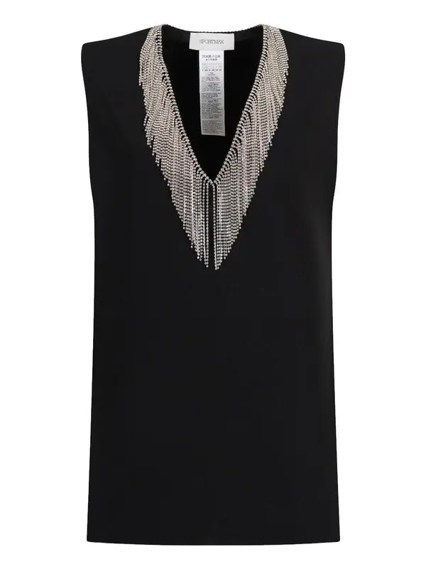 Sportmax Sleeveless Top With Rhinestone - Black
