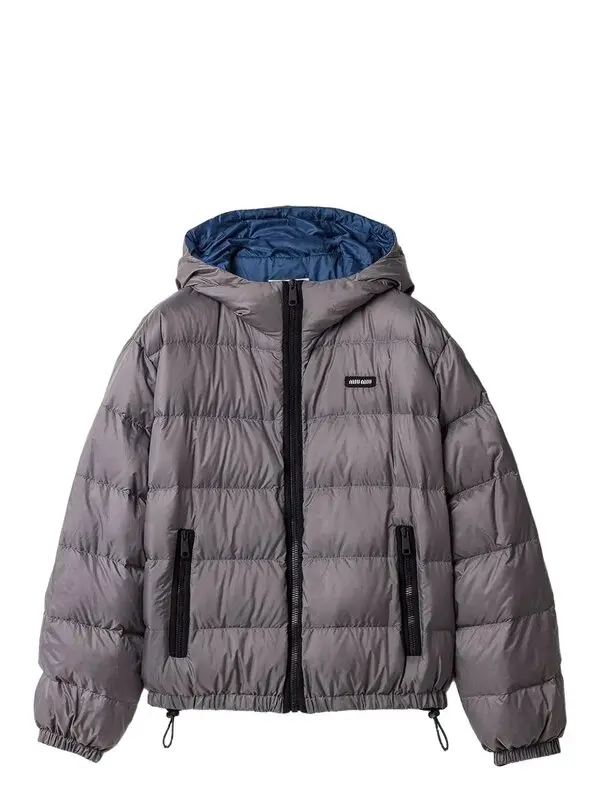 Miu Miu Light Pongé Down Hoodie Jacket - Gray