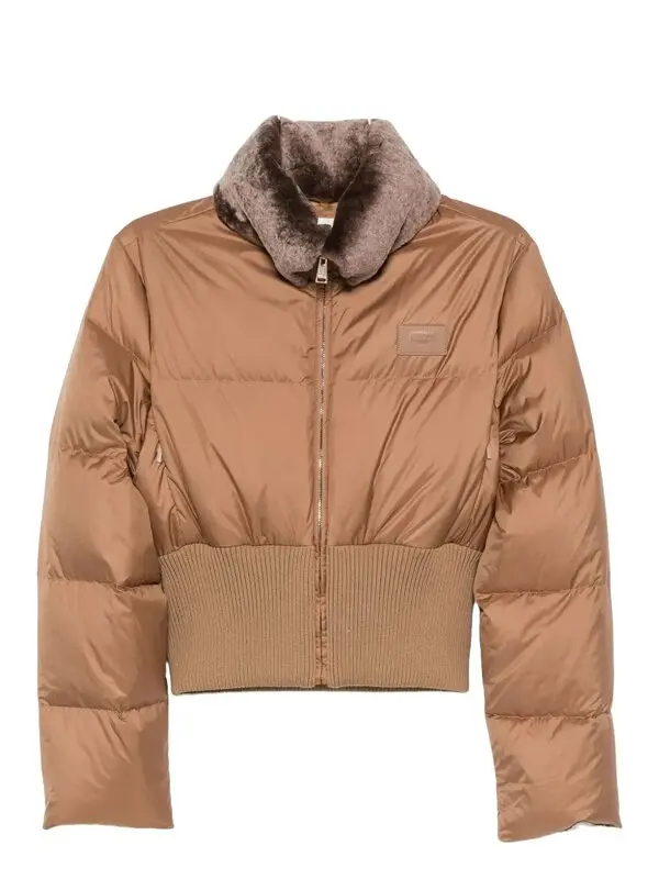 Fendi Short Padded Down Jacket With Shearling Collar - Brown