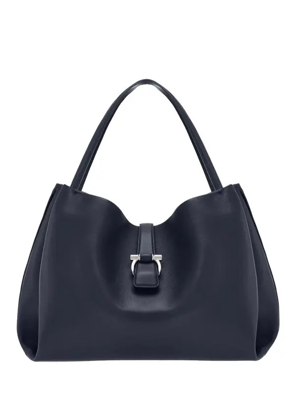 FERRAGAMO Large Leather Softened Tote Bag - Blue