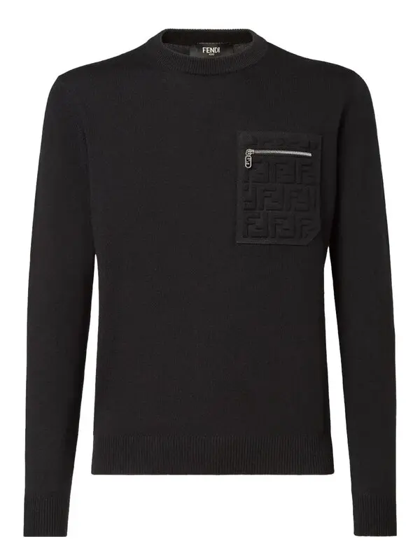 Fendi Breast Pocket Wool Pullover - Black
