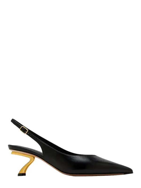 FERRAGAMO Cleya 55 S-shaped Leather Slingback - Black