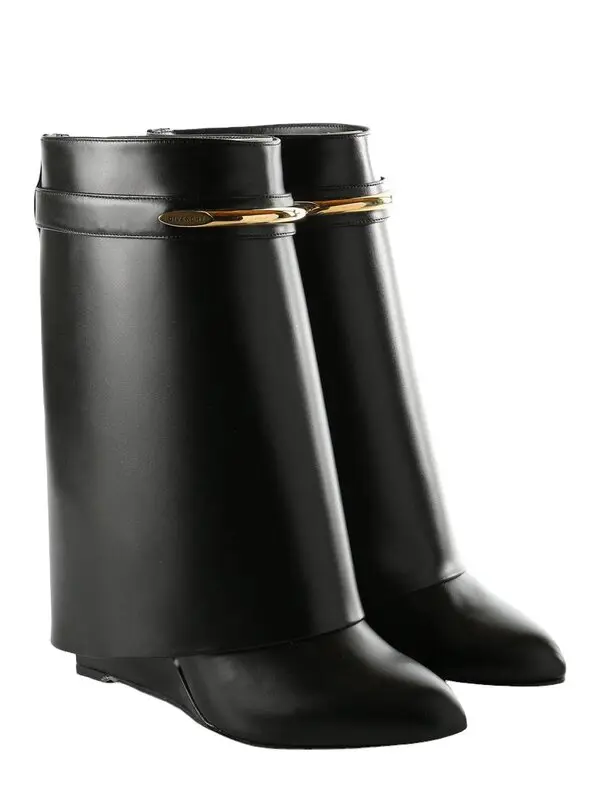 Givenchy Calf Leather Wedge Heel Boots - Black