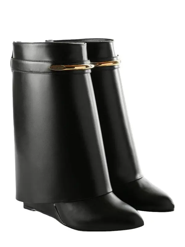 Givenchy Calf Leather Wedge Heel Boots - Black