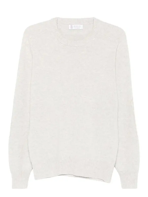 Brunello Cucinelli Cashmere Pullover With Suede Patches - Gray