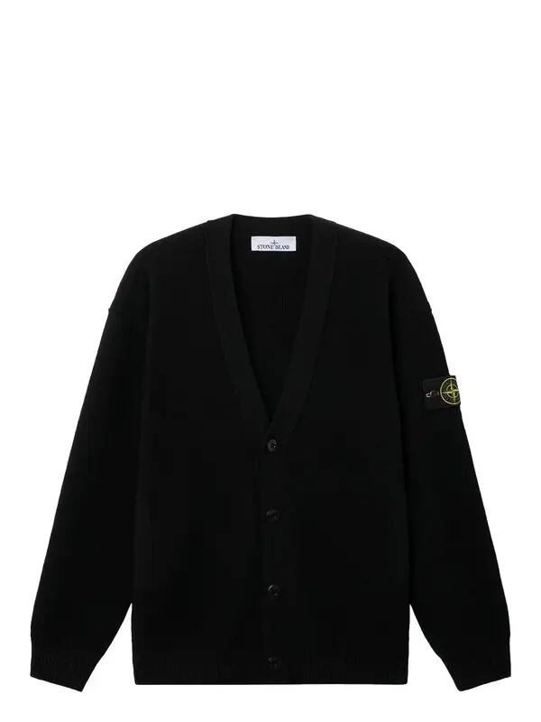 Stone Island Wool V-neck Cardigan - Black