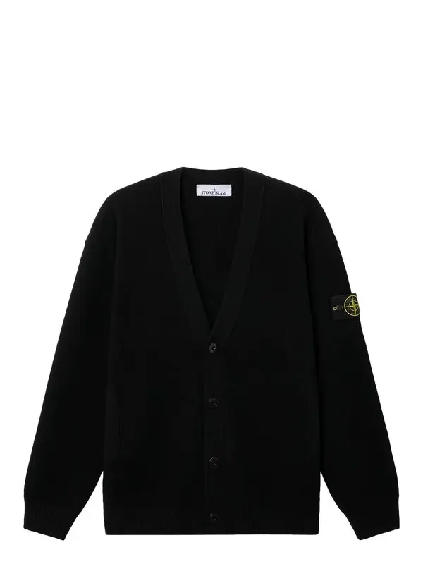 Stone Island Wool V-neck Cardigan - Black