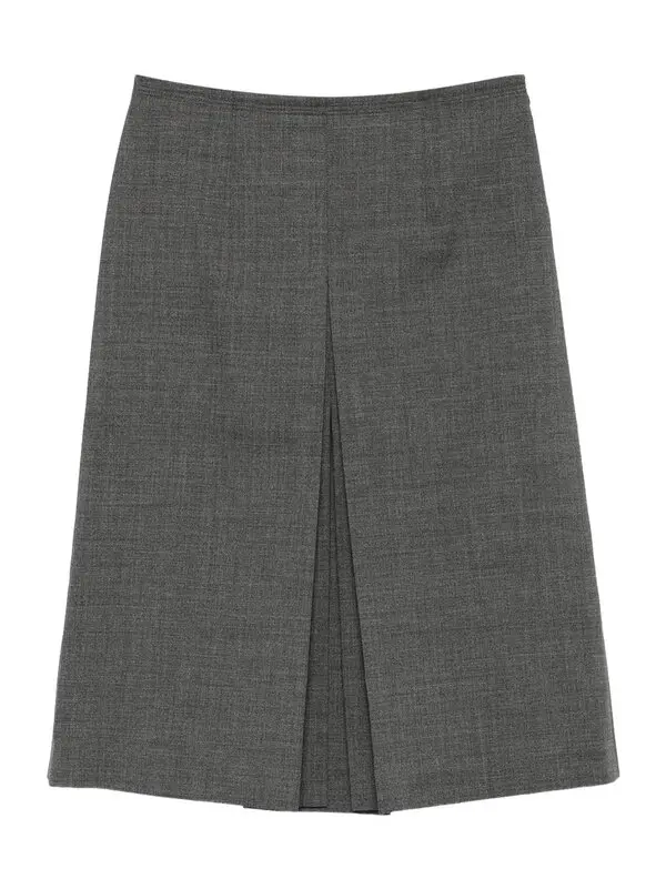 Prada Pleated Wool Midi Skirt - Gray