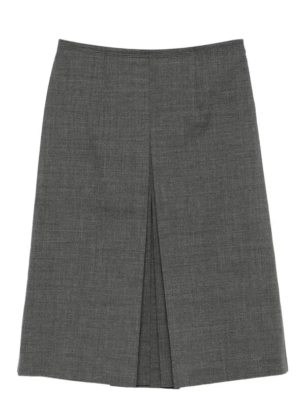 Prada Pleated Wool Midi Skirt - Gray