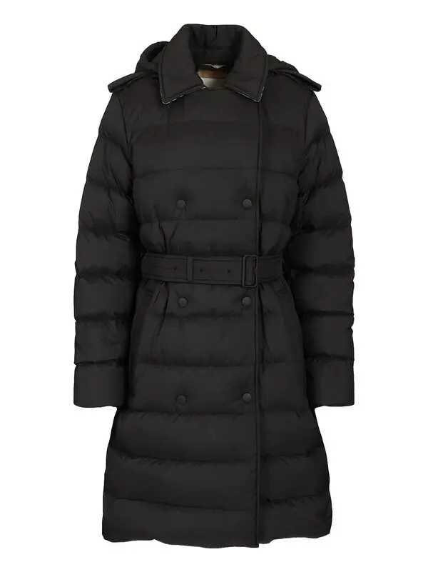Burberry Belted Quilted Long Coat - Black