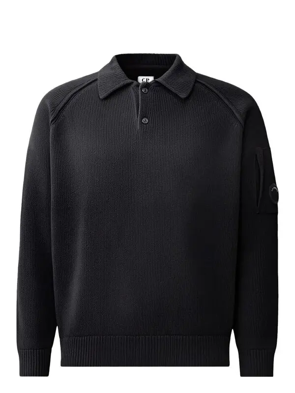C.P. COMPANY Lens-detail Ribbed Polo Shirt - Blue