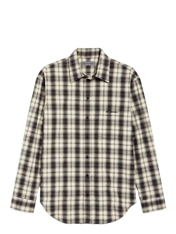 Balenciaga Regular Fit Shirt In Check Cotton Flannel - White