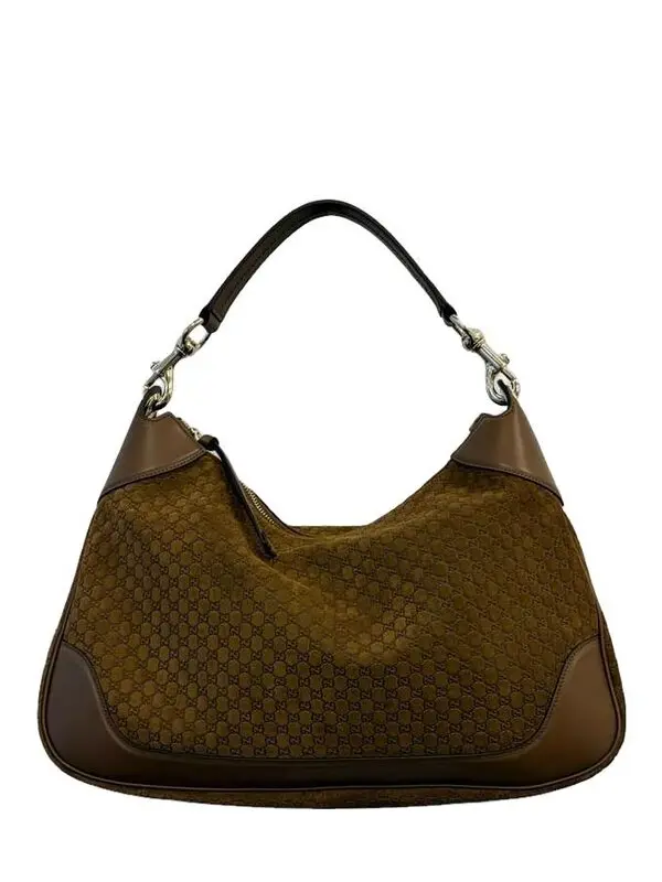 Gucci Suede Monogram Shoulder Bag - Brown