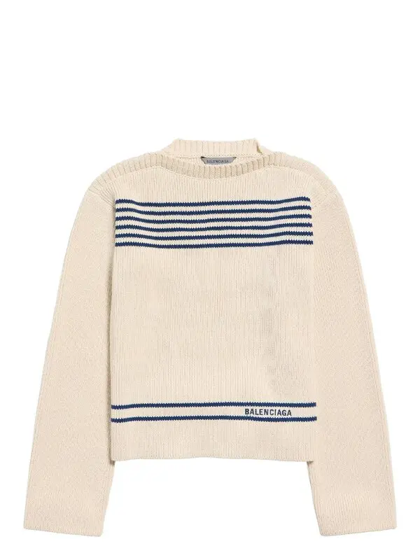 Balenciaga Boatneck Sweater In Cotton Ribbed Knit - Multicolor