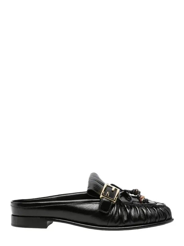 Fendi Baguette Leather Sabots - Black