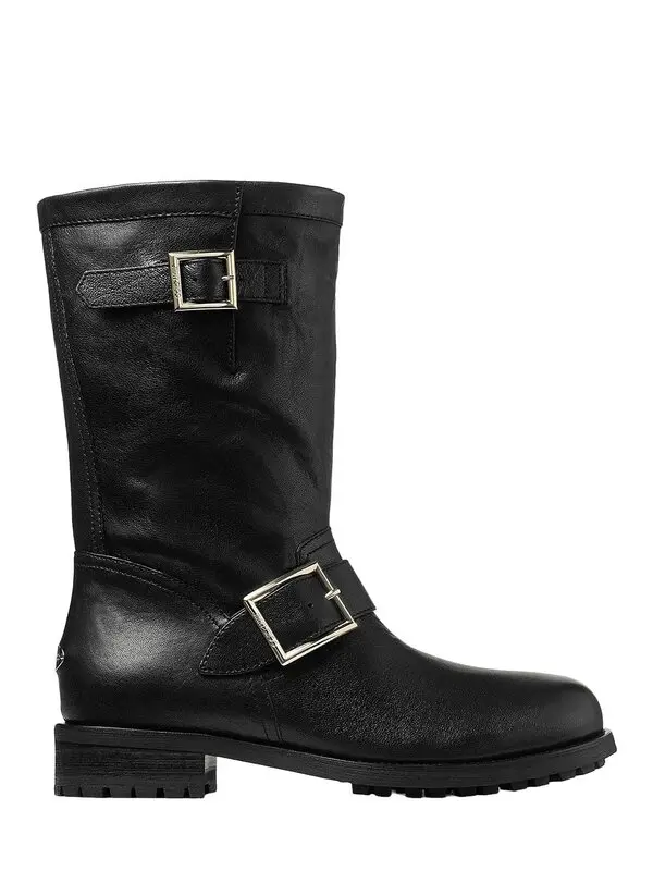 JIMMY CHOO Biker Mid Leather Ankle Boots - Black