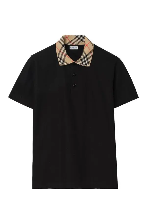 Burberry Check-collar Cotton Polo Shirt - Black
