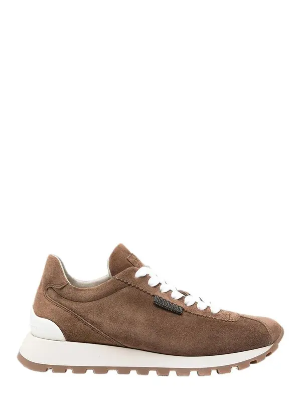 Brunello Cucinelli Suede Runners With Shiny Tab - Brown