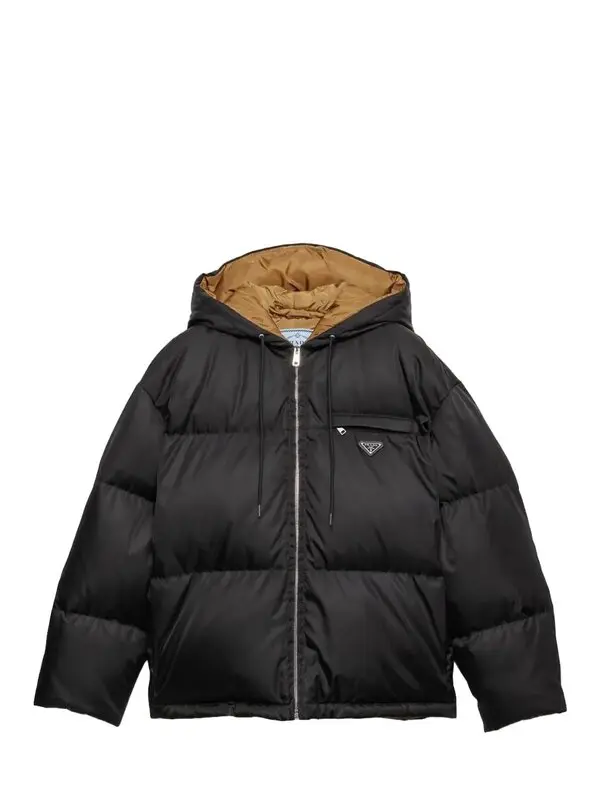Prada Contrasting Lining Hooded Down Jacket - Black