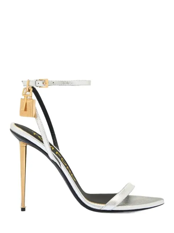 TOM FORD Laminated Nappa Leather Padlock Pointy Naked Sandals - Silver
