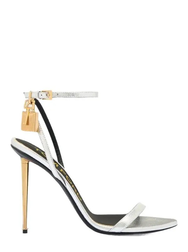 TOM FORD Laminated Nappa Leather Padlock Pointy Sandals - Silver