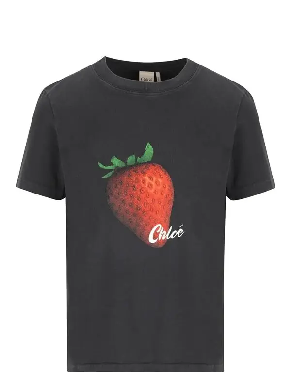 Chloé Strawberry Print Cotton T-shirt - Black