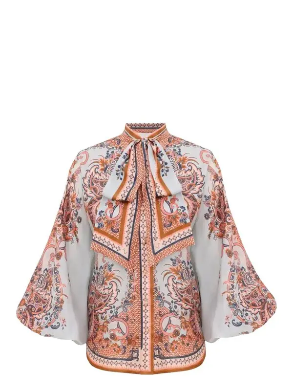 Zimmermann Aster Tie Neck Silk Blouse - Blue