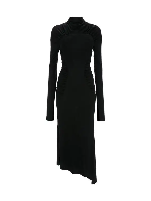 Victoria Beckham High Neck Gathered Midi Dress - Black