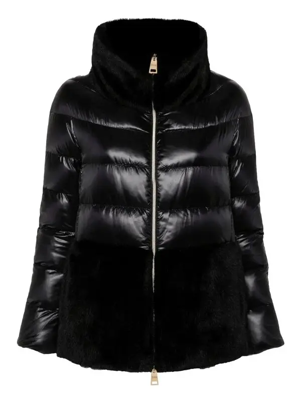 Herno Ultralight Nylon And Alternative Fur Cape - Black