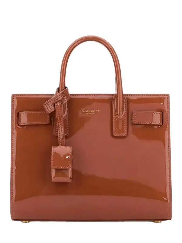 Saint Laurent Patent Calf Leather Tote Bag - Brown
