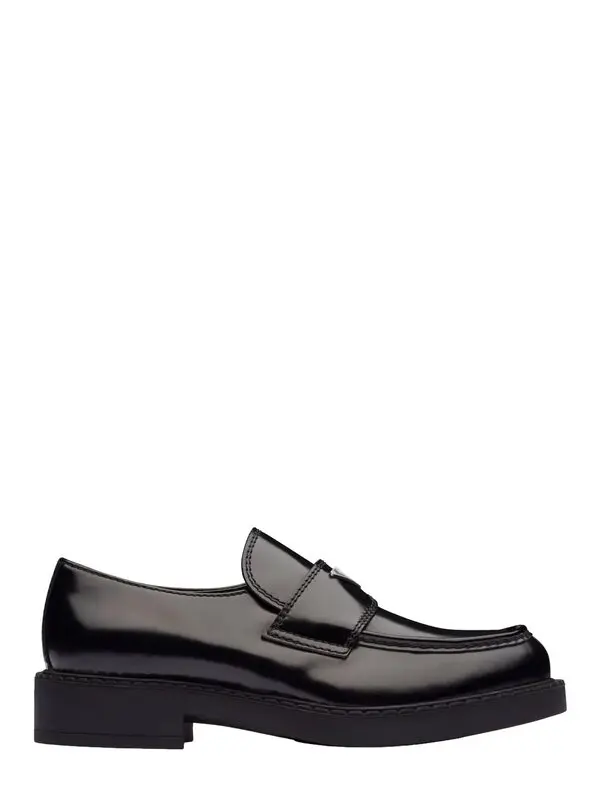 Prada Chocolate Brushed Leather Loafers - Black